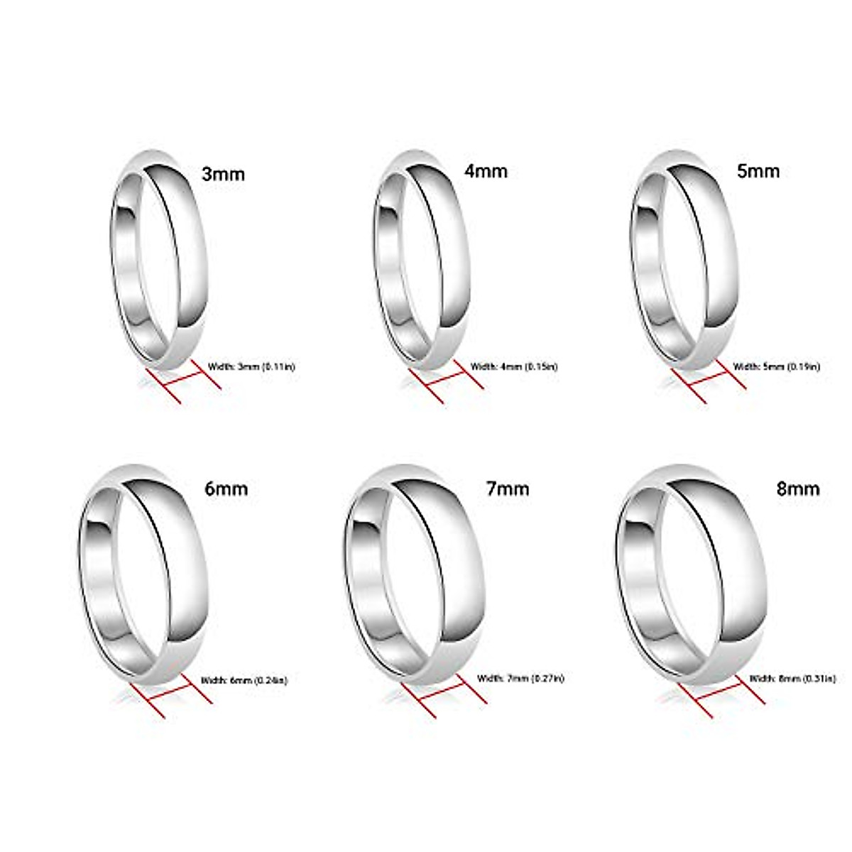 Tioneer Jewelry | Sterling Silver Plain Dome Wedding Band | Wedding Band for Women & Men | Sterling Silver Jewelry, Silver, 5mm, Size 9