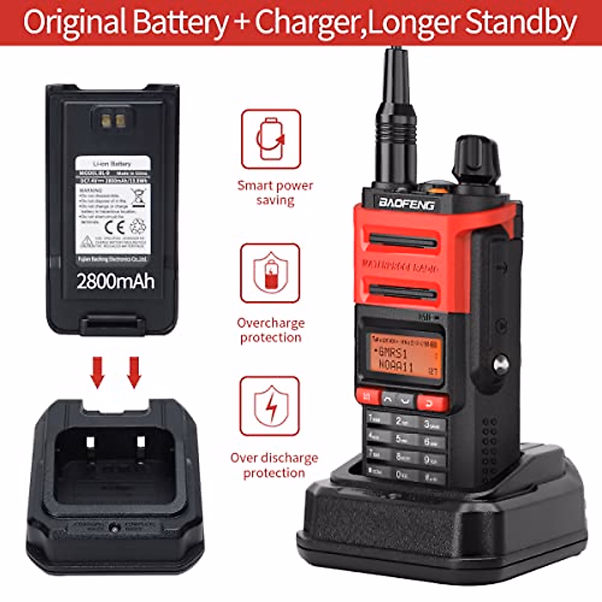 Baofeng GMRS Radio GMRS-9R Handheld Radio with NOAA Weather Scan,Waterproof IP67 Long Range Two Way Radios Rechargeable