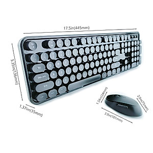 STIVIC Wireless Keyboard and Mouse Combo, Retro typewriter Style Keyboard with Round Keycaps, 2.4GHz Dropout-Free Connection Mouse with 3 Adjustable DPI for Windows Notebook PC (Black1)