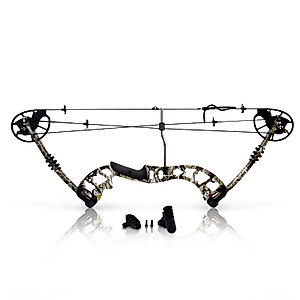 SereneLife Sharp Eye Camouflage Compound Bow-320 FPS Hunting Camo Archery Gear-Fiberglass Limb,Metal Riser,4 String Silencers,30-70lbs Adjustable Draw Weight,23.5”-30.5” Length SLCOMB10.5