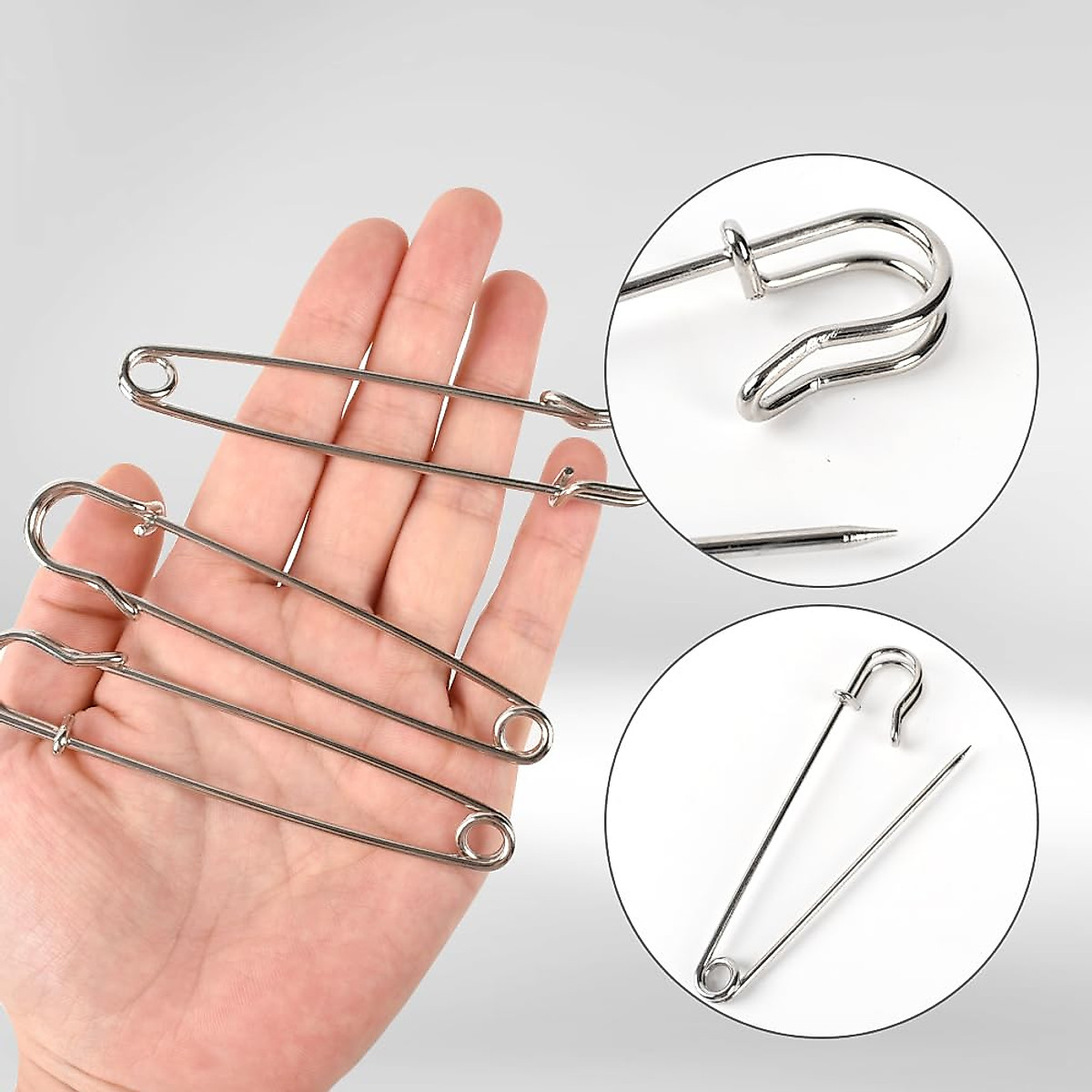 Hanycon 30 Pcs Extra Large Safety Pins, 3" Heavy Duty Steel Metal Lock Pin Fasteners for Blankets, Skirts, Crafts, Kilts (Silver)