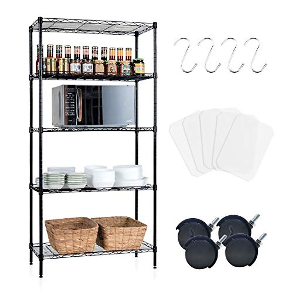 Isyunen 5 Tier Shelving Unit Adjustable Wire Shelves Organizer Shelf Rack Heavy Duty Storage Unit Black/Silver/White… (Black, 5 Tier)