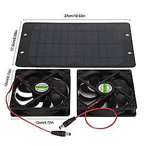 Solar Panel Fans Kit, 10W 12V Solar Panel Powered Dual Fan, Portable Gable Fan, Waterproof Outdoor Solar Exhaust Ventilation Fan for Greenhouse, Chicken Coops, Shed, Dog House, Window Exhaust, RV