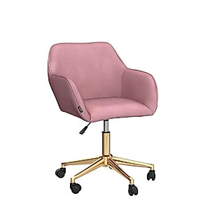 Yoluckea Modern Velvet Swivel Office Chair, Adjustable Height, Ergonomic Design, Cute Desk Chair for Home Office, Pink