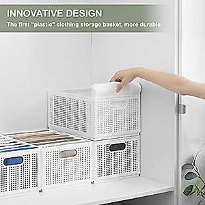 Kinkota INNOVATIVE PLASTIC Wardrobe Closet Organizers and Storage Baskets, Collapsible Clothes Organizer for Folded Clothes, Jeans, T-shirts, Underwear, Scarves, Leggings, Skirts(2 Packs, White)