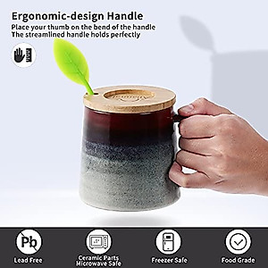 Anatural Tea Mug with Infuser and Lid, 16.5 OZ Tea infuser Cup, Tea Strainer Cup with Large Handle for Loose Tea, Ceramic Tea Steeping Mug, Microwave and Dishwasher Safe Coffee Mug (Red Rose)