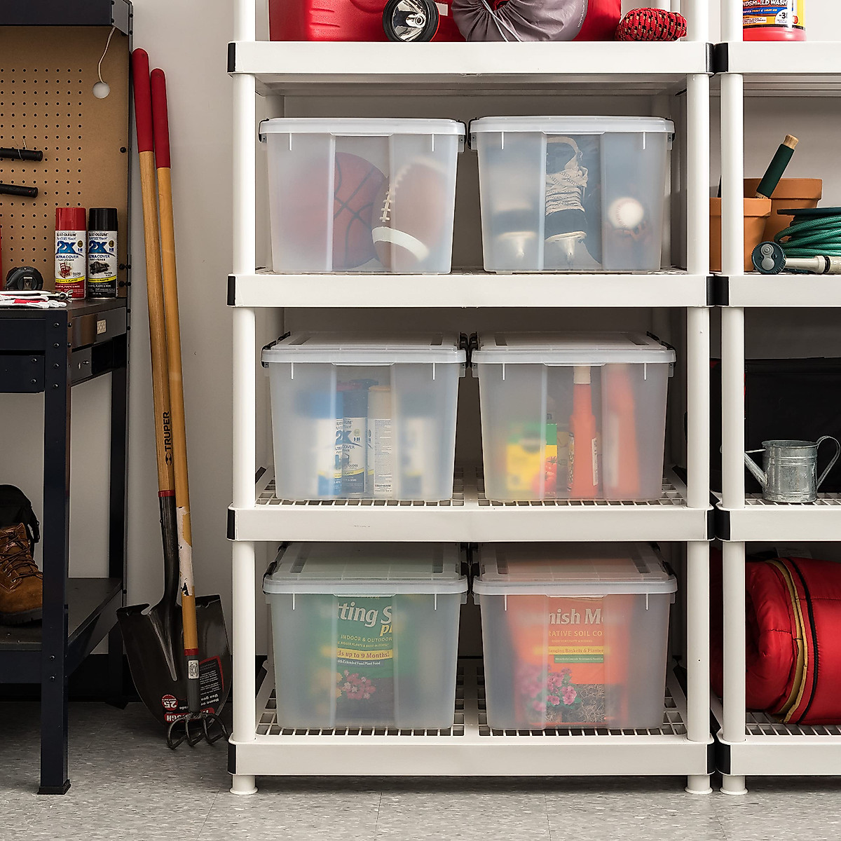 IRIS USA 46.6 Quart Plastic Storage Bin Tote Organizing Container with Durable Lid and Seal and Secure Latching Buckles, 6 Pack