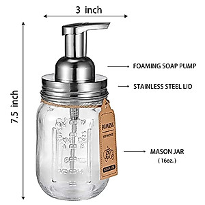 Amolliar 4pcs & 4pcs Brushed Nickel Mason Jar Bathroom Accessories Set - 2 Foaming Soap Dispenser&2 Qtip Holders&2 Cotton Swab Holder&2 Toothbrush Holder-Rustic Farmhouse Decor