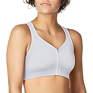 Jockey Women's Bras Mid Impact Zip Front Sports Bra, White, M