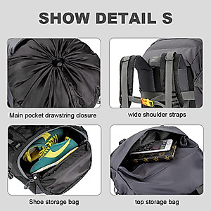 Bginuog Hiking Backpack 60L Waterproof Hiking Rucksack with Rain Cover for Camping Hiking Daypack (Black) (0395)