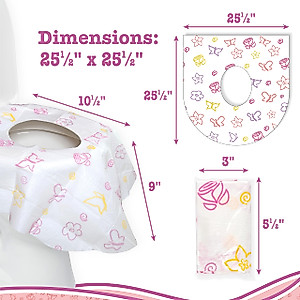 Potty Shields Toilet Seat Covers Disposable (40 Pack, Floral) - XL Waterproof Toilet Cover for Toddlers, Kids & Adults - Portable & Individually Wrapped for Travel, Potty Training & Public Restrooms