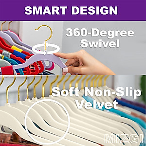 MIZGI Ivory Velvet Hangers 60 Pack,Premium Gold Clothes Hangers Non-Slip Felt Hangers,Sturdy Ivory Hangers Heavy Duty Coat Hangers,Durable Suit Hangers for Space Saving, No Flocked Hanger Marks