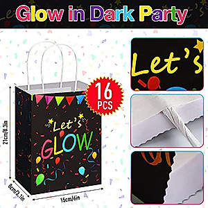 16 Pcs Let's Glow Party Favor Bags Glow Gift Bags Glow in The Dark Party Supplies Neon Theme Party Favors Luminous Gift Wrap Bags for Treats Candy Goodie Kids Birthday Party Decorations