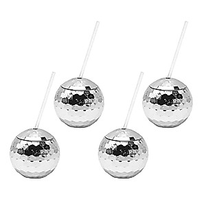 ZUDKSUY Disco Ball Cups Disco Ball Drink Tumbler 1970s Disco Ball Cups with Lid and Straw, Disco Flash Ball Cocktail Cups for Graduation Anniversary Party Wine Cup Tea Bottle, Silver, Set of 4