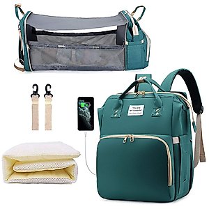 Jeryswet Diaper Bag with Changing Station, Baby Bag, Diaper Bag Backpack, Baby Bag with Built-in USB Charging Port and Stroller Straps Large Capacity Waterproof, Green