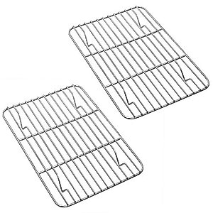 P&P CHEF Baking Rack Pack of 2, Stainless Cooling Rack for Cooking Baking Roasting Grilling Drying, Rectangle 8.6'' x 6.2'' x0.6'', Fits Small Toaster Oven, Oven & Dishwasher Safe