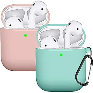 Compatible AirPods Case Cover Silicone Protective Skin for Apple Airpod Case 2nd &1st Generation (2 Pack) (Pink-Turquoise)