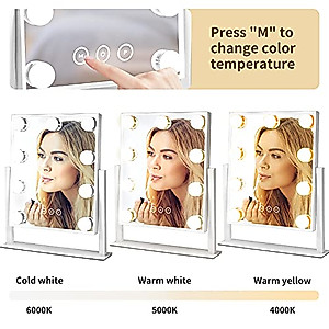 NUSVAN Vanity Mirror with Lights,Makeup Mirror with Lights,3 Color Lighting Modes Detachable 10X Magnification Mirror Touch Control,360°Rotation