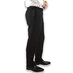 Sir Gregory Men's Fitted Flat Front Tuxedo Pants Formal Satin Stripe Trousers with Expandable Waistband (32" Waist) Black