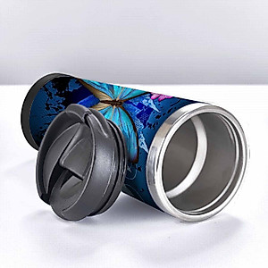 WONDERTIFY Floral Butterfly Coffee Cup Flowers Coffee Mug Stainless Steel Bottle Double Walled Thermo Travel Water Metal Canteen Blue Purple