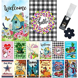 Yileqi Seasonal Garden Flags Set of 12 Double Sided Easter Spring Garden Flag, Small Yard Flag for Holiday Outdoor Decorations 12.5x18 Inch, with Free Anti-Wind Clip and Stopper