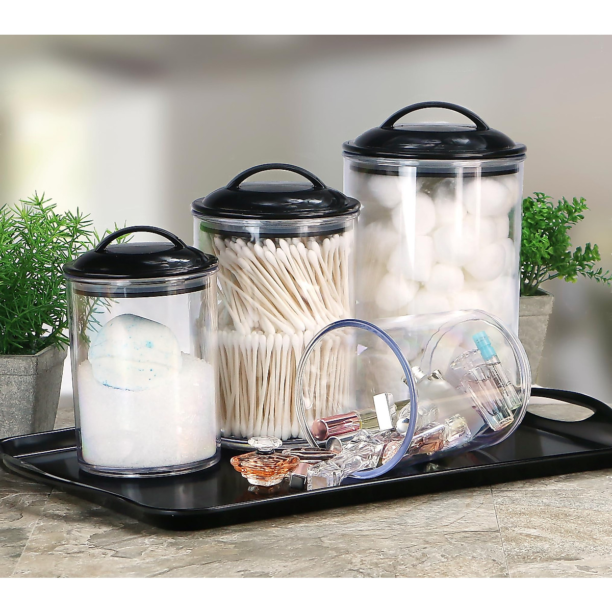 Reston Lloyd Calypso Basics, Airtight, Fresh Lemons with Honey Bees 6pc Acrylic Canister Set, Air Tight Lids, Set of 3, 11419