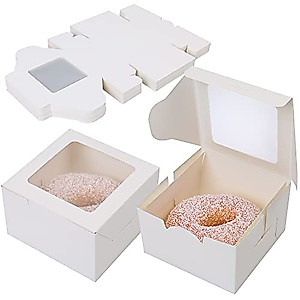 LotFancy White Bakery Boxes with Window, 4x4x2.5 Inches, 60 Pc Pastry Boxes for Cookies, Macarons, Chocolates and Baked Goods, Small Treat Boxes for Holidays, Parties, Birthday, White Paper Cardboard