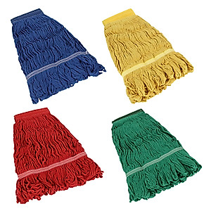 LANIAKEA 4Pcs Commercial Mop Head, Loop-End Mop Head Replacement, Heavy Duty Industrial Mop Heads for Home, Industrial and Commercial Use (Red, Yellow, Blue, Green)