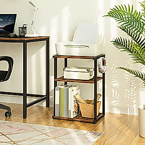 HOOBRO Mobile Printer Stand, 3-Tier Printer Cart Under Desk with Storage, Industrial Adjustable Rolling Cart for Home Office, Rustic Brown and Black BF28PS01-BF23PS01