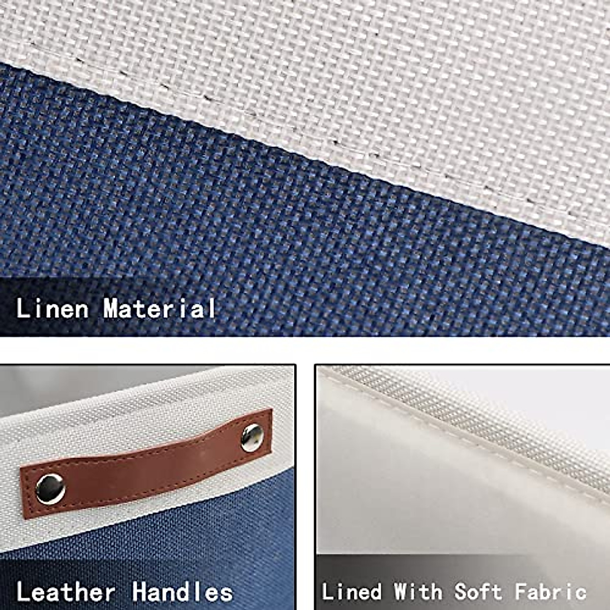 HNZIGE Small Fabric Baskets for Organizing Collapsible Storage Baskets for Shelves, Closets, Laundry, Nursery, Decorative Baskets for Gifts Empty (White&Blue)