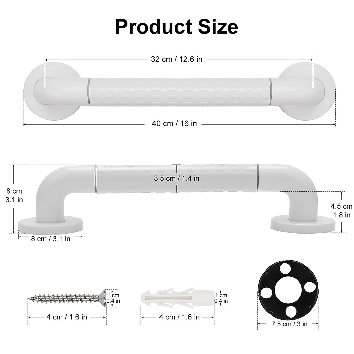 supregear Bathroom Grab Bar Rail, 16 in Non-Slip ABS 304 Stainless Steel Bathroom Handle Balance Grab Bar for Elderly Children Bathtub Toilet Bedroom, Concealed Screw Wall Mounted