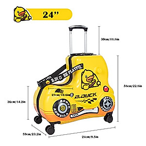 eing Children's Ride-On Travel Suitcase,Travel Rolling Kid's Luggage with Wheels Carry Trolley Luggage with Password Lock,Cute Funny Children's Ride On Trolley Luggage,24 Inch (Yellow Car)