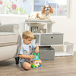 PetFusion Pet Step Window Perch Bookshelf w/ Storage Baskets |28” Tall Dog & Cat Perch, 8” Stair Height |Multi-Functional Modern Pet Furniture w/ Carpeted Step Pads & 1” Thick Premium Foam Perch Pad