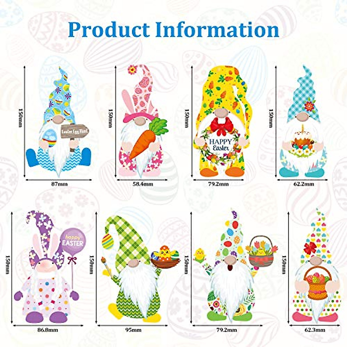 40 Pieces Funny Easter Gnomes Cutouts Stickers Easter Classroom Decoration Cutouts with Glue Point Dots for School Home Office Party Favors Bulletin Board Ornament Holiday Supplies, 8 Designs