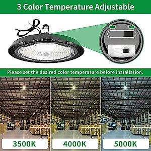 UFO LED High Bay Light with Sensor Base, 120-277Vac, 180W to 240W Adjustable Watt and CCT 3500K to 5000K, IP65 Commercial Bay Lights with 6ft Wire, 0-10V Dim Warehouse Lighting, ETL Listed, 2PK