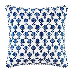 Mud Pie Blue Indigo Pillow, 20" x 20", Flower