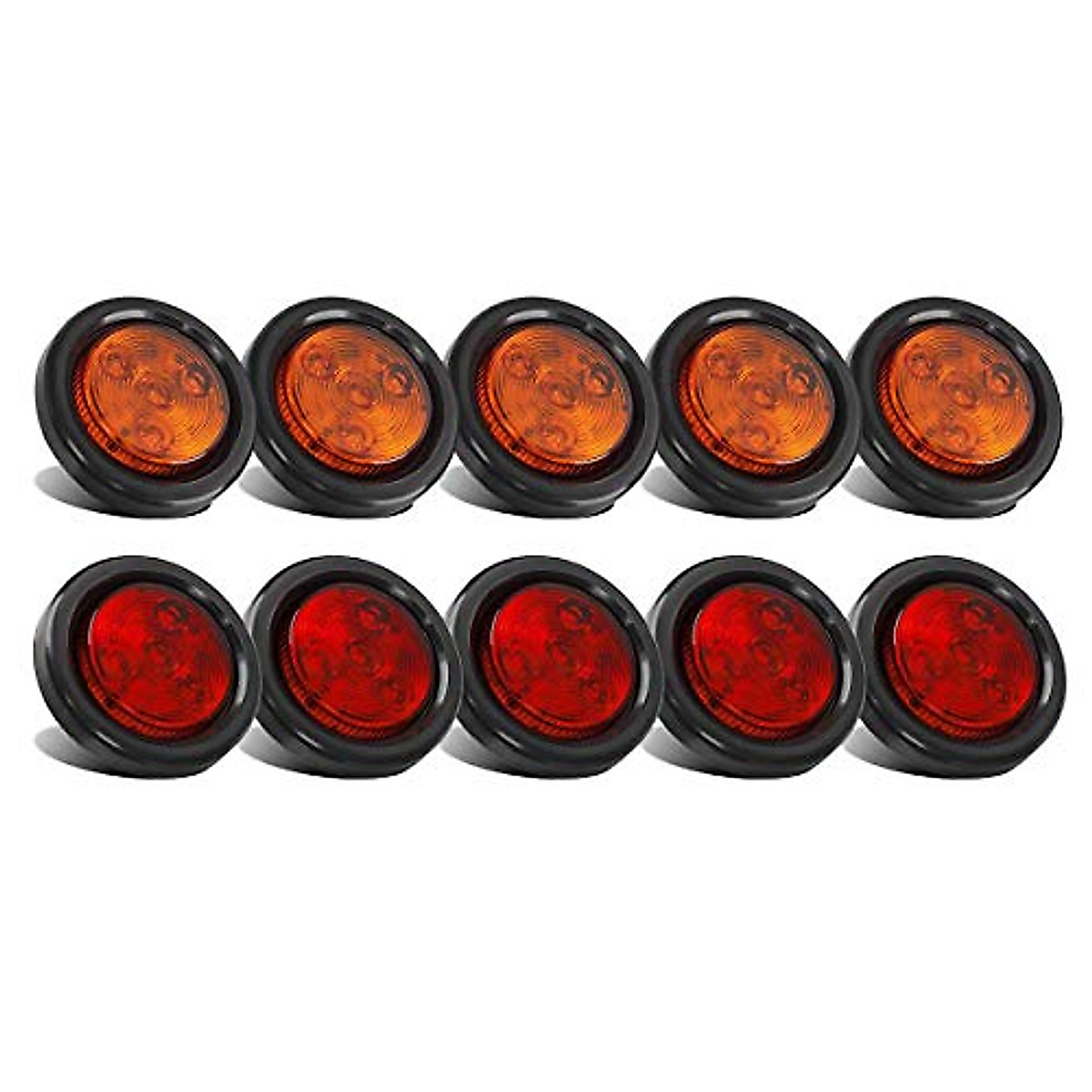 Partsam 10Pack(5 Amber + 5 Red) 2" Led Round Trailer Side Marker Light Grommet Flush Mount 4LED, Sealed 2 inch Round Clearance Lights with Reflex Lens for Truck RV Camper, IP67 Waterproof, 12V
