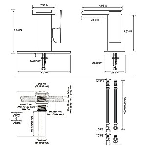 AVSIILE LED Bathroom Sink Faucet, Brushed Nickel Waterfall Single Hole Handle RV Bath Vanity Faucets for Sinks 1 Hole with Metal Pop Up Drain and 2 Water Supply Lines, Side Handle