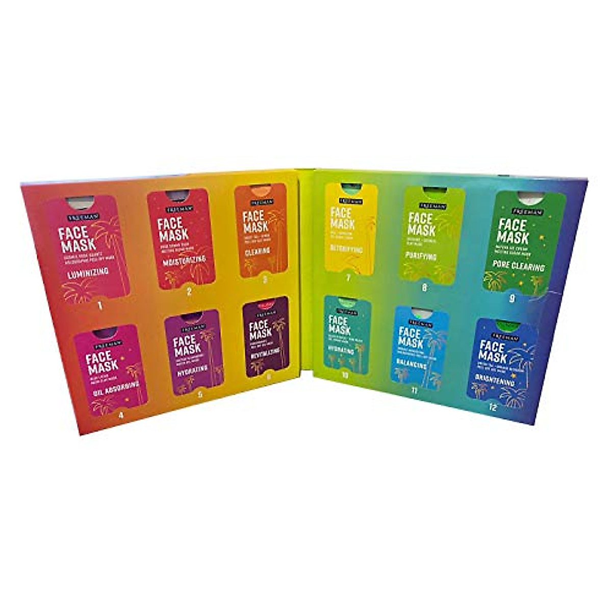 Freeman Beauty Glow Face Mask for Skin Care, With Clay, Peel-Off, Sugar, and Mud Masks, Set of 12