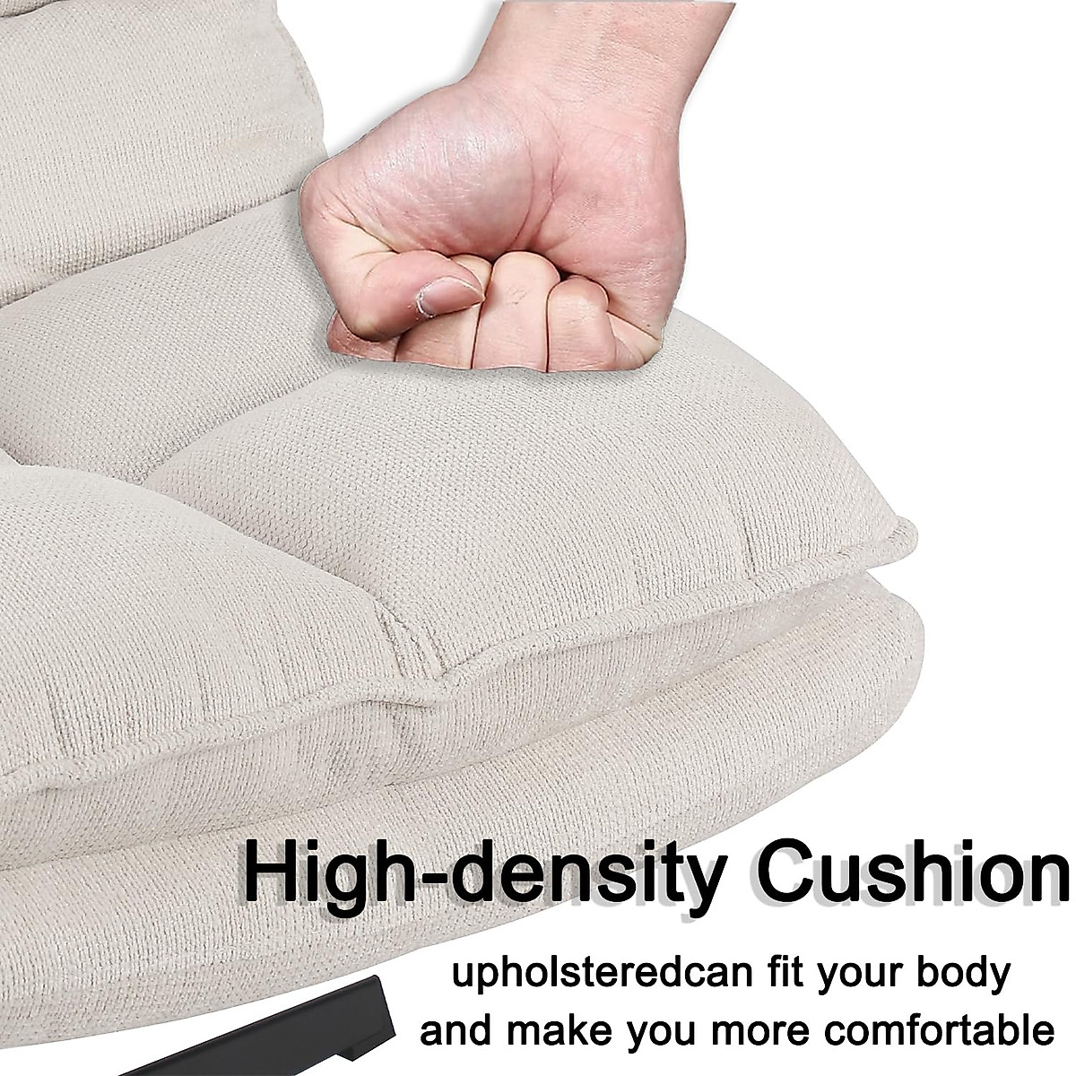 Deenziilix Criss Cross Legged Office Chair, Easy to Assemble Armless Wide Office Desk Chair, Fabric Modern Comfy Padded Seat Task Computer Chair for Home, Bedroom, Living Room（Beige）