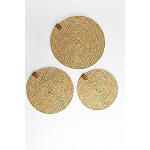 Round Natural Jute Rope Set of 3 Trivet Mats Pot Holder Hot Pads Plate Holder Coasters (Greenish Thread)
