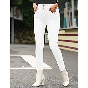 luvamia Women's Fleece Lined Jeans Winter Thermal Denim Jeggings Skinny High Waisted Stretch Warm Leggings Womens White Jeans Brilliant White Size Medium Size 8 Size 10