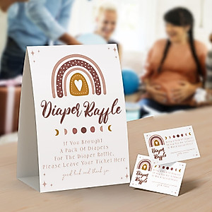 Diaper Raffle Tickets for Baby Shower Sign，Baby Shower Invitations with Diaper Raffle Cards - Baby Shower Games for Girl(1 Sign with 50 Raffle Tickets) Toctose009