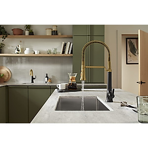 KOHLER 23765-BMB Tone Semi Professional Kitchen Faucet, Matte Black Moderne Brass
