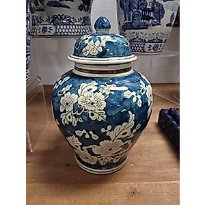 Galt International Blue and White Flower Chinoiserie Ginger Jar 12" w/Lid Ginger Jar, Tea Storage Decorative Home Decor Jar