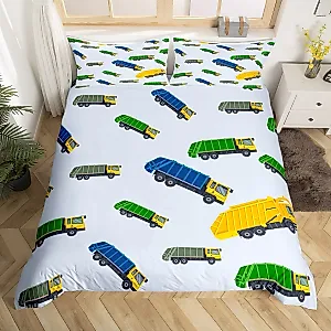 Feelyou Cute Garbage Truck Duvet Cover Cartoon Car Bedding Set Equipment Trucks Comforter Cover for Boys Girls Rubbish Trucks Bedspread Cover Vehicle Car Twin Size with 1 Pillow Case (No Comforter)