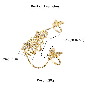 CZ Butterfly Ring Bracelet for Women 14K Gold Plated Dainty Slave Hand Chain Harness Bangle Boho Gypsy Bollywood Wedding Cosplay Retro Party Y2K Jewelry 1 Piece