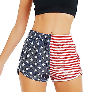 American Flag Shorts Women Sparkle Shiny Hot Pants Dance Yoga Disco Clothes