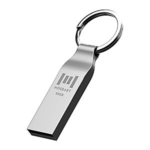 MOSDART 64GB Waterproof Metal USB 2.0 Flash Drive - Keychain Thumb Drive Memory Stick Jump Drive Data Storage for Computers - exFAT, Shockproof and Dustproof (Silver)