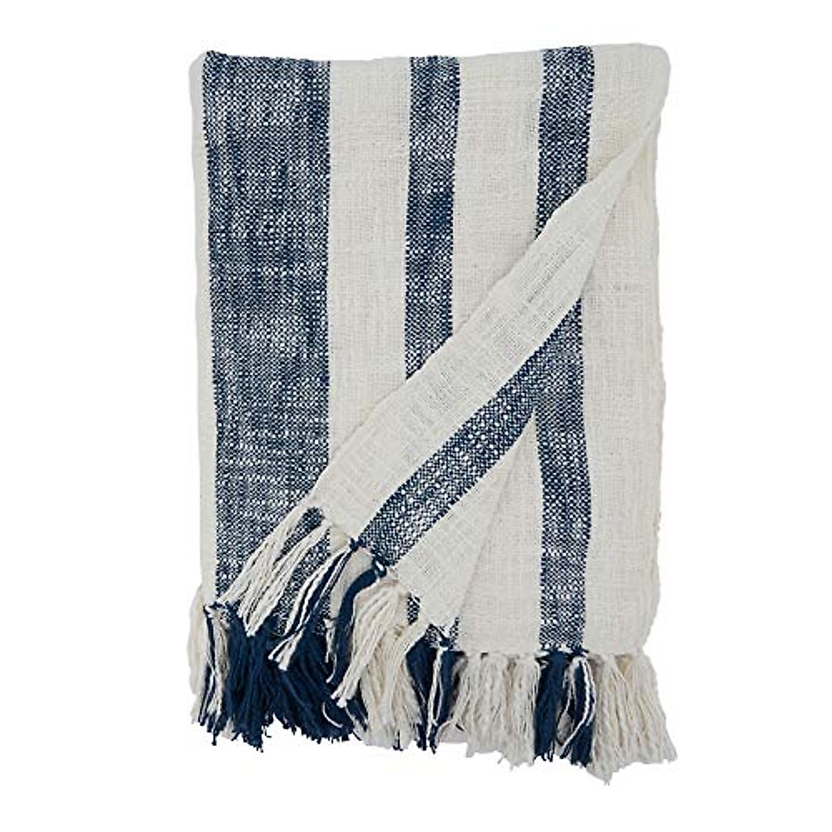 SARO LIFESTYLE Sevan Collection Banded Throw Blanket, 50" x 60", Navy Blue